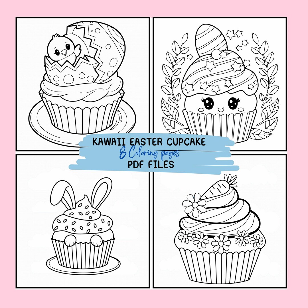 Kawaii Easter Cupcake Coloring Pages: Fun Kids Activity (digital ...