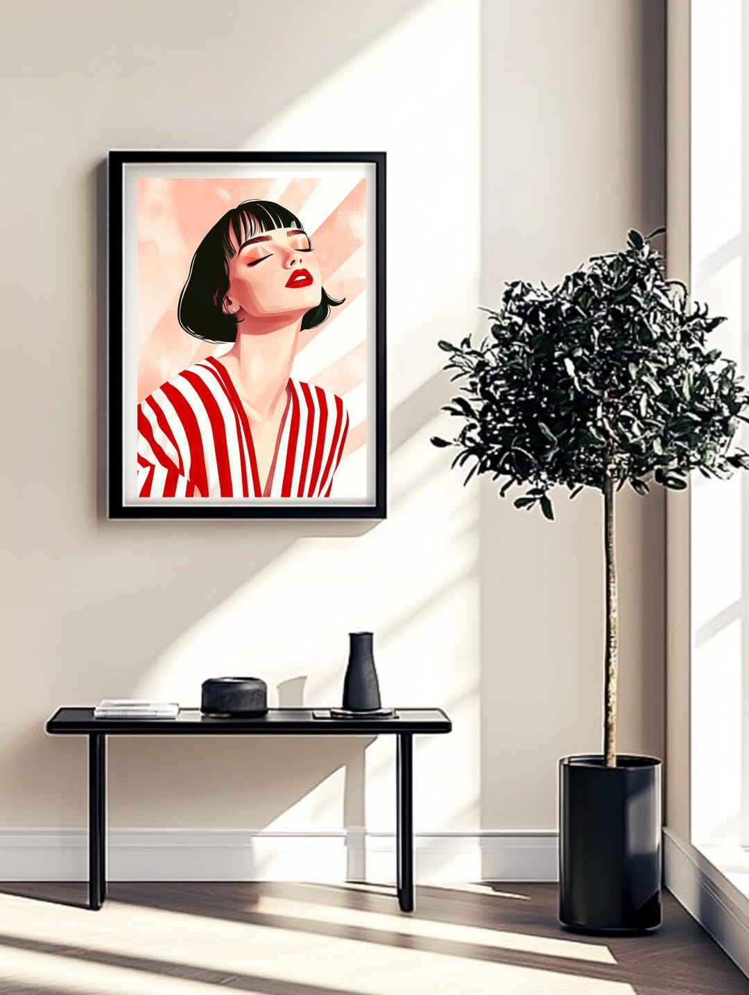 Minimalist Retro Portrait Art Print – Vintage Aesthetic Illustration ...