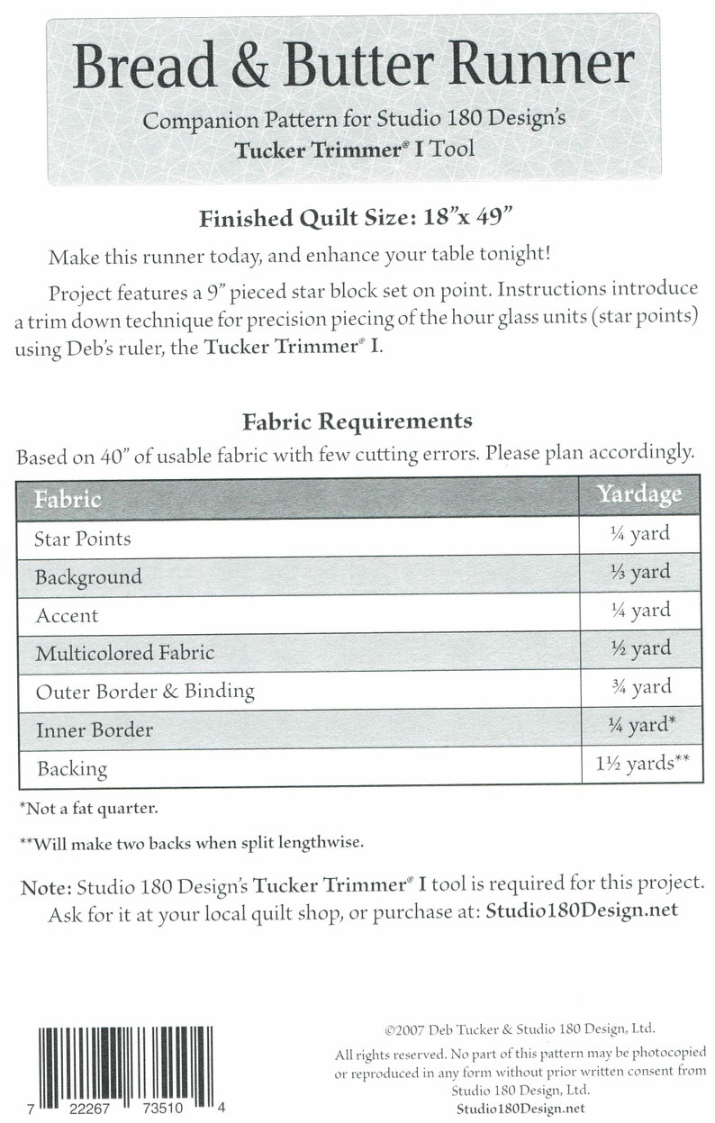 Bread and Butter Table Runner Pattern by Deb Tucker of Studio 180 ...