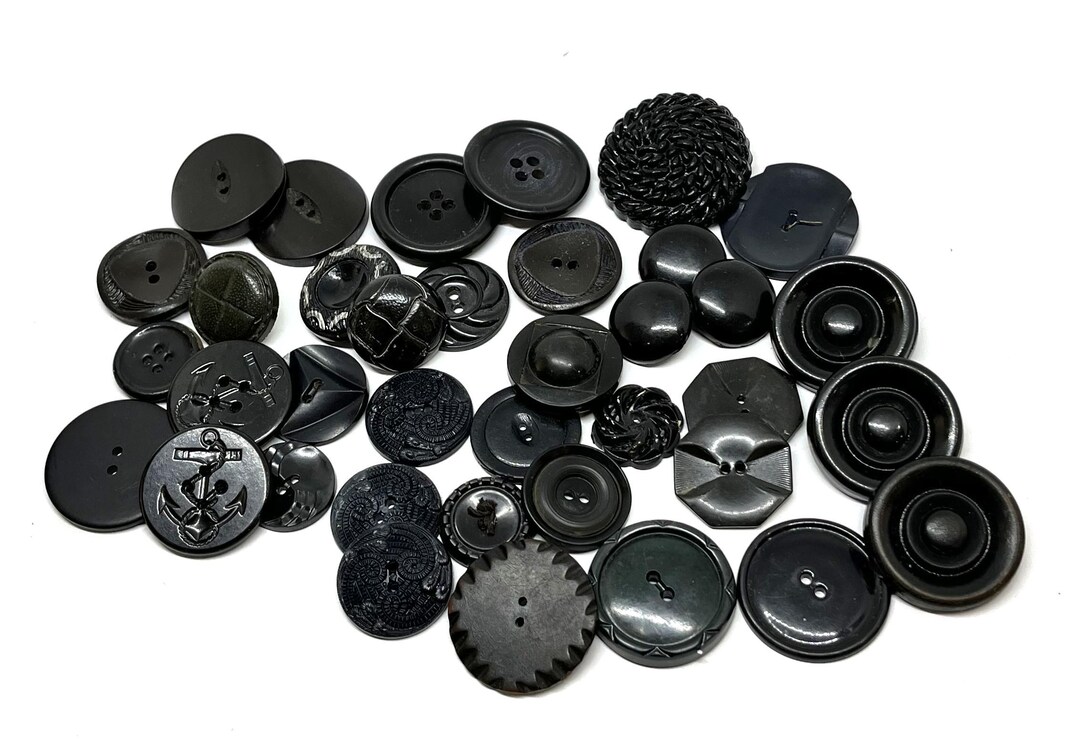 Vintage Black Buttons, 37 Large Mixed Style Buttons, Sewing Craft ...
