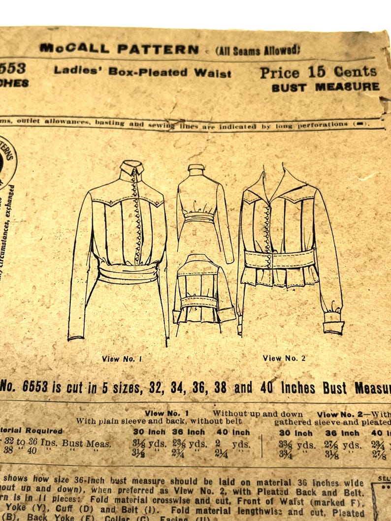 Antique Victorian Sewing Pattern, 1908 Mccall 6553 Victorian Blouse - Etsy