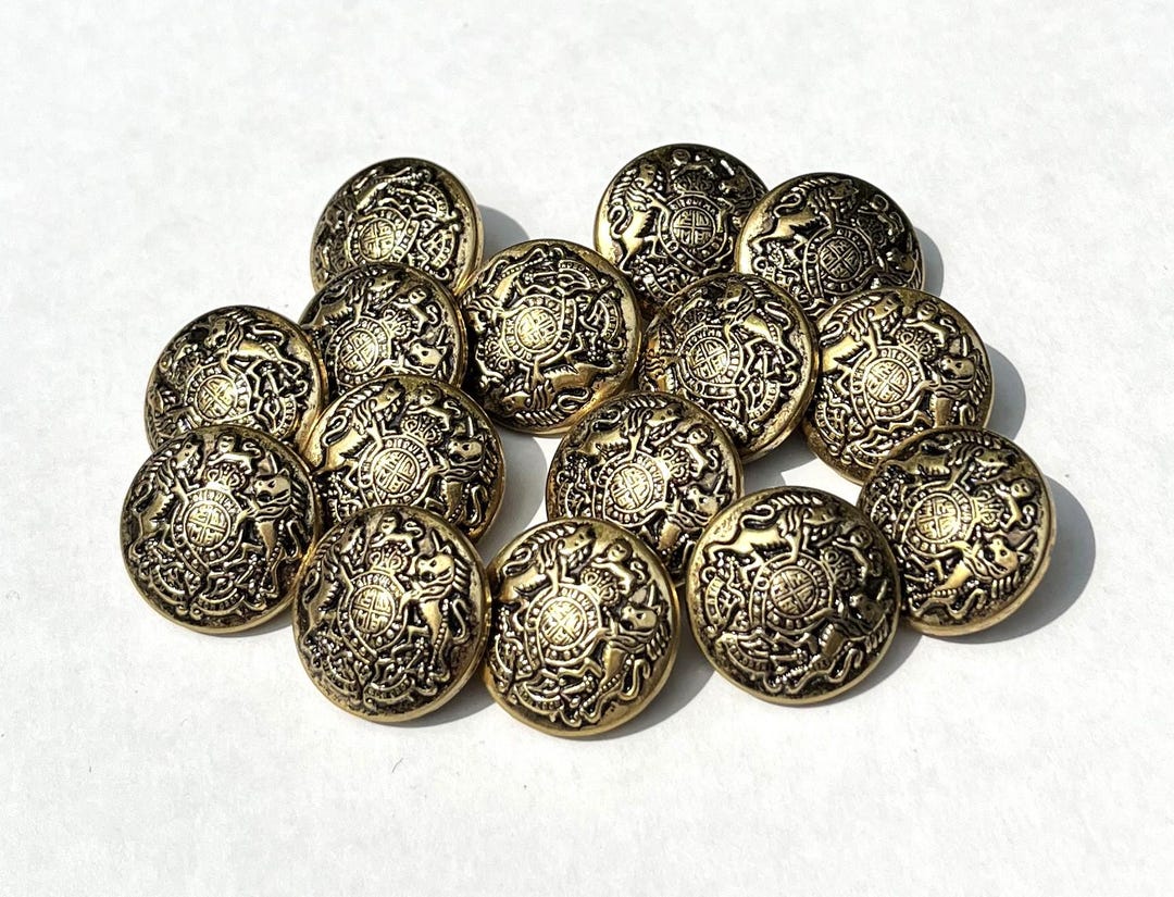 Vintage Metal Ornate Buttons, Coat of Arms Buttons, 15 Bronze Color ...