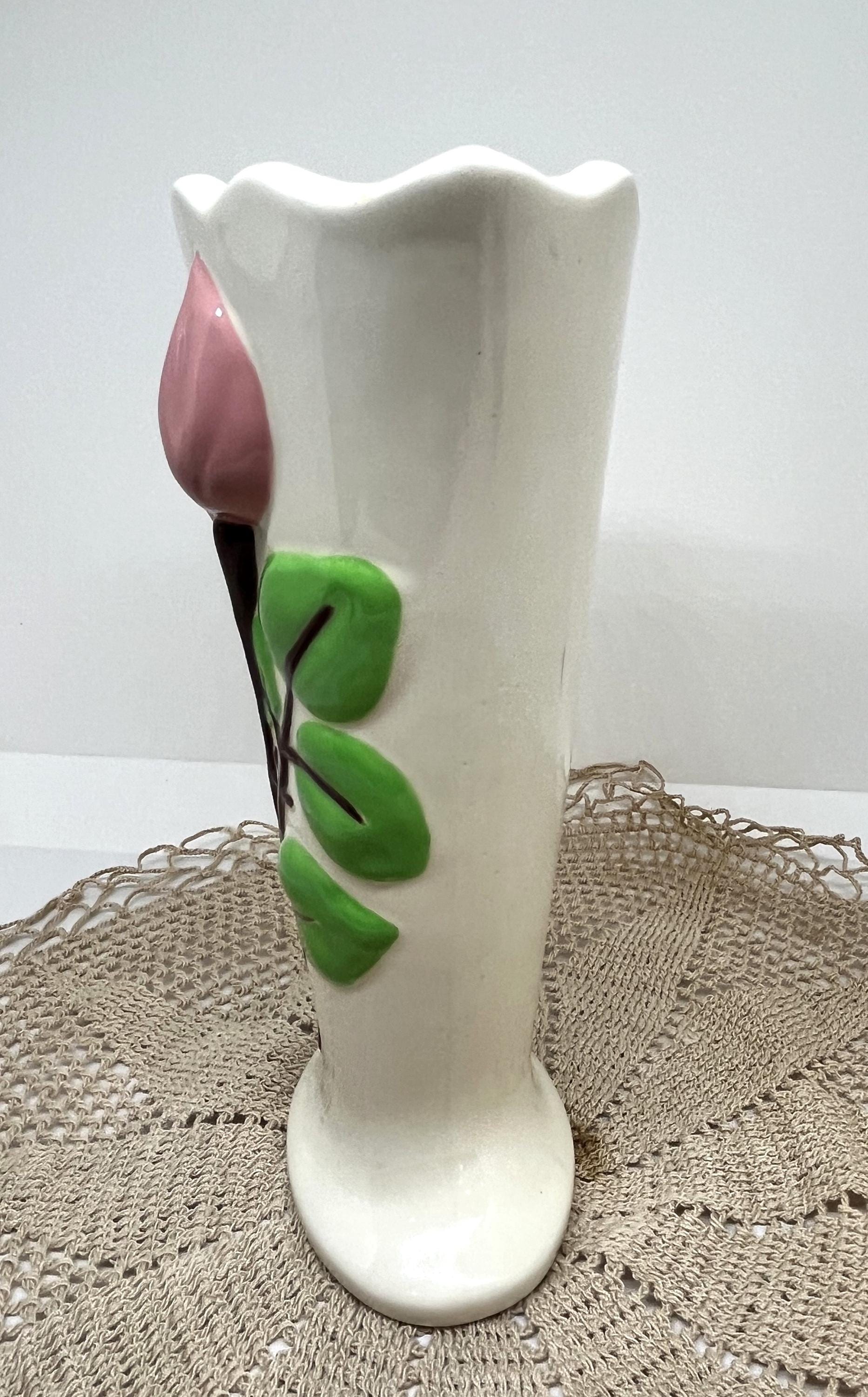 Vintage Colonial Co. Pottery Vase, Pink Floral Motif, Mid-century ...