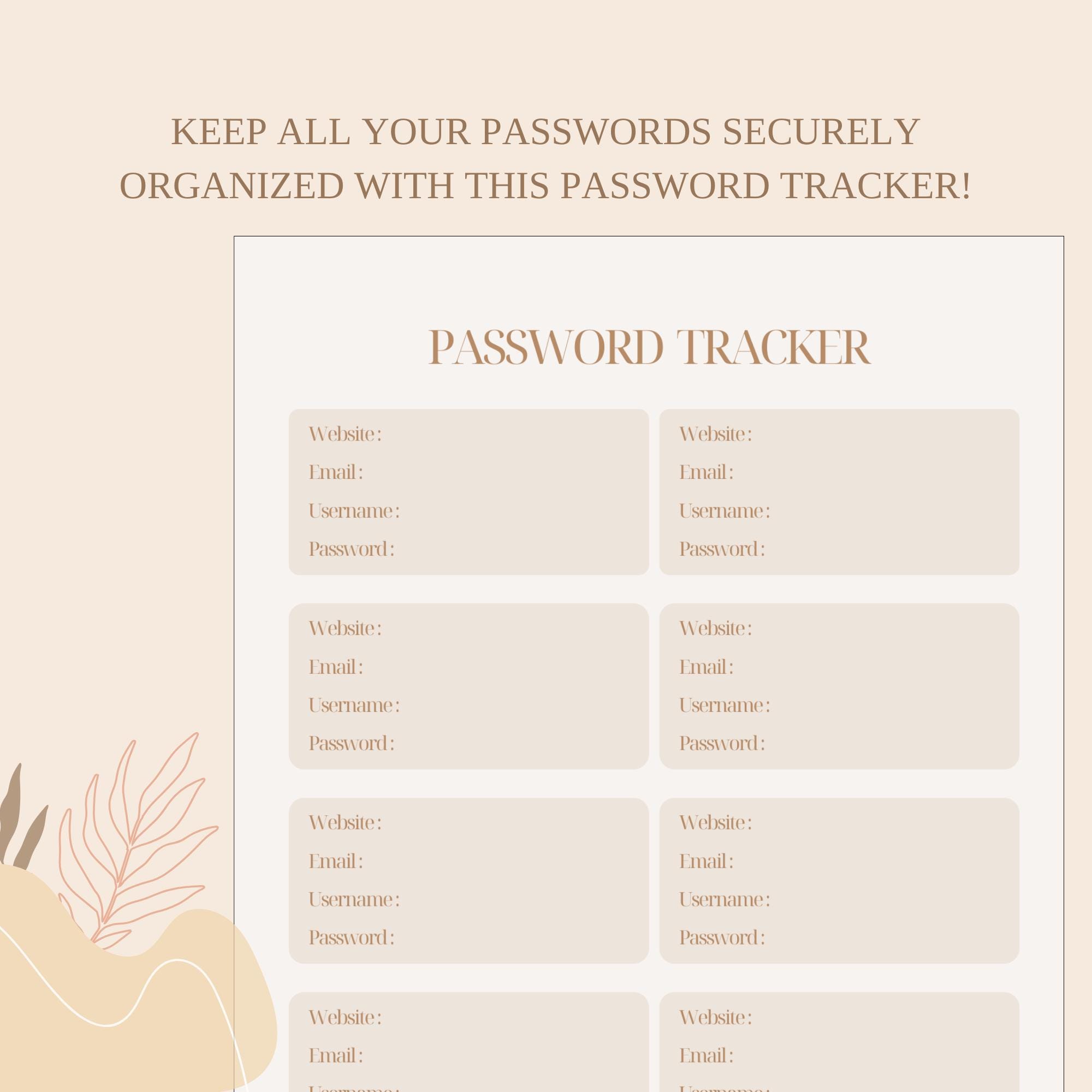 Password Tracker Printable Digital Password Management Journal ...