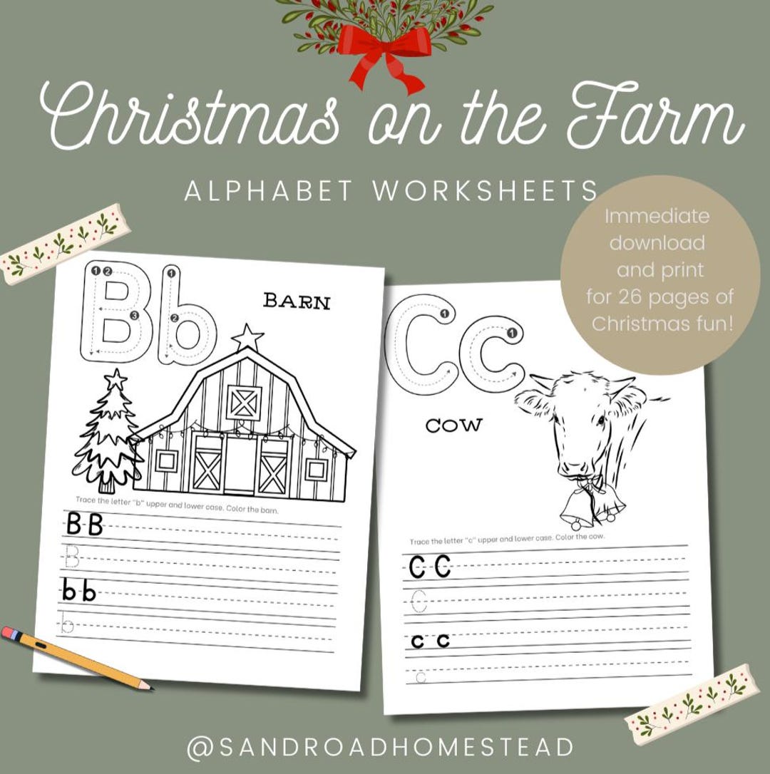 Christmas on the Farm Alphabet Worksheets for Preschool Students - Etsy