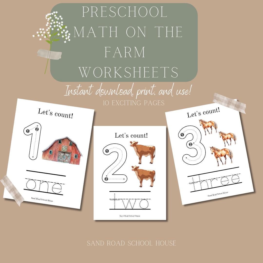 Math on the Farm Preschool Worksheets Numbers 1-10 - Etsy