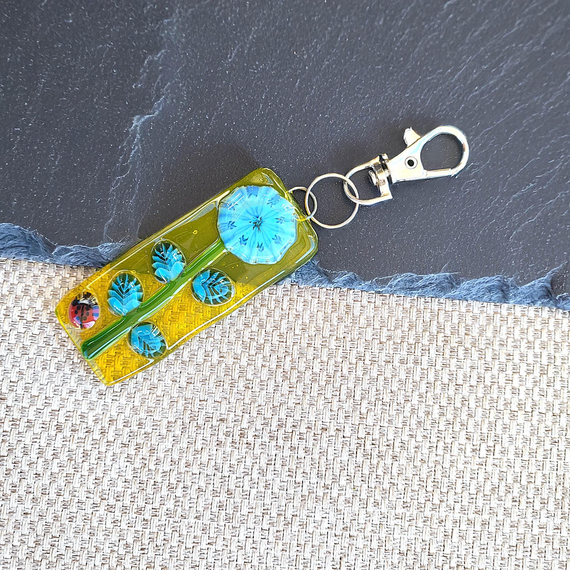 Fused Glass Floral Keychain: Glow-in-the-dark Flower Key Clip - Etsy