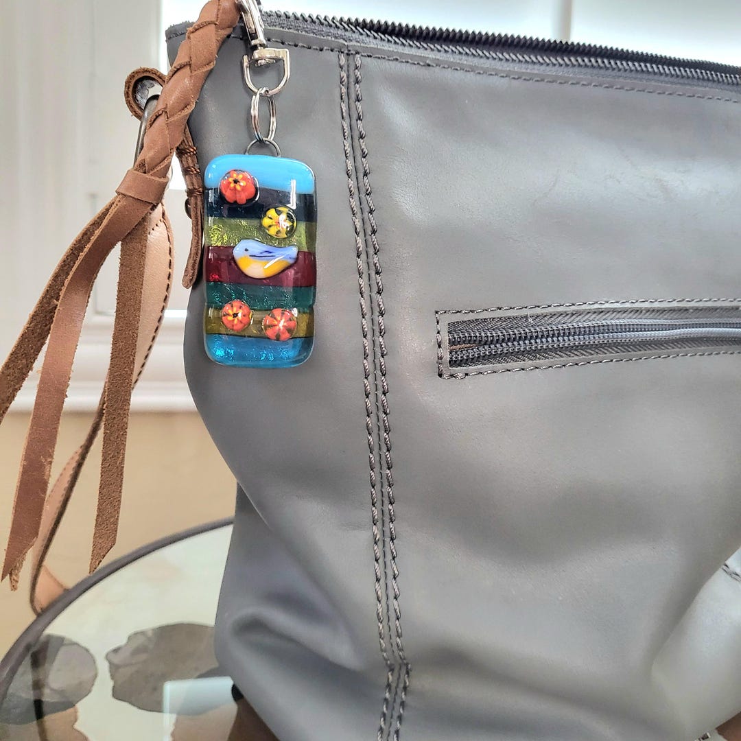 Keychain, Glass Keychain, Fused Glass Key Holder, Sun Catcher, Floral ...