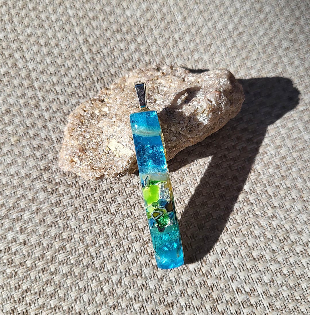 Fused Glass Pendant, Fused Glass Jewelry, Reactive Glass, Blue, Green ...