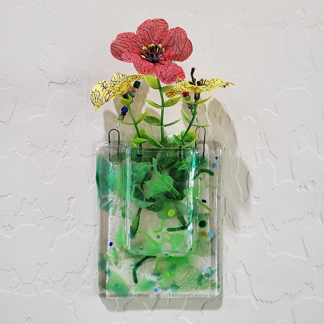 Handmade Fused Glass Pocket Vase: Green Confetti Beaded Hanger - Etsy