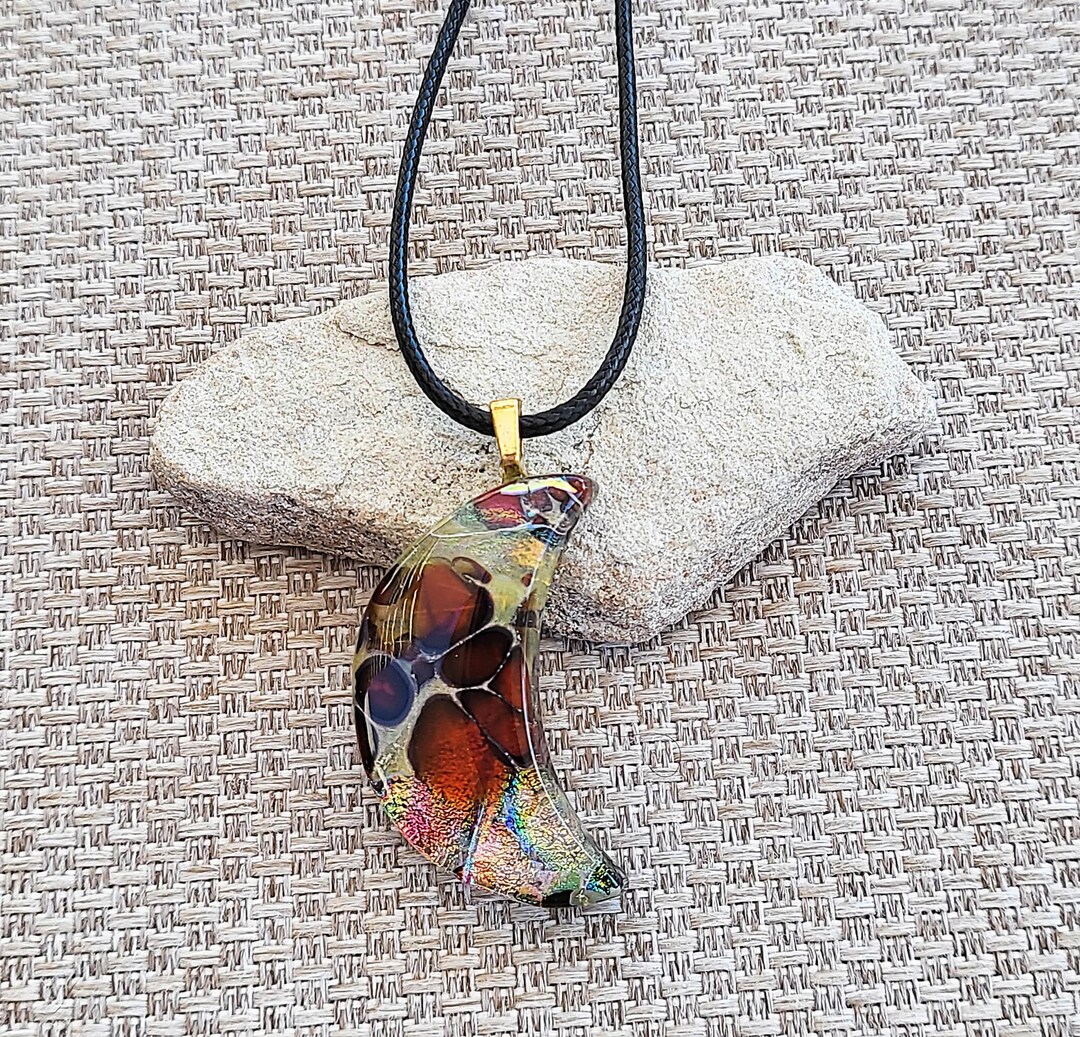 Moon Shaped Glass Pendant. Pebble Effect Moon Pendant. Browns and ...