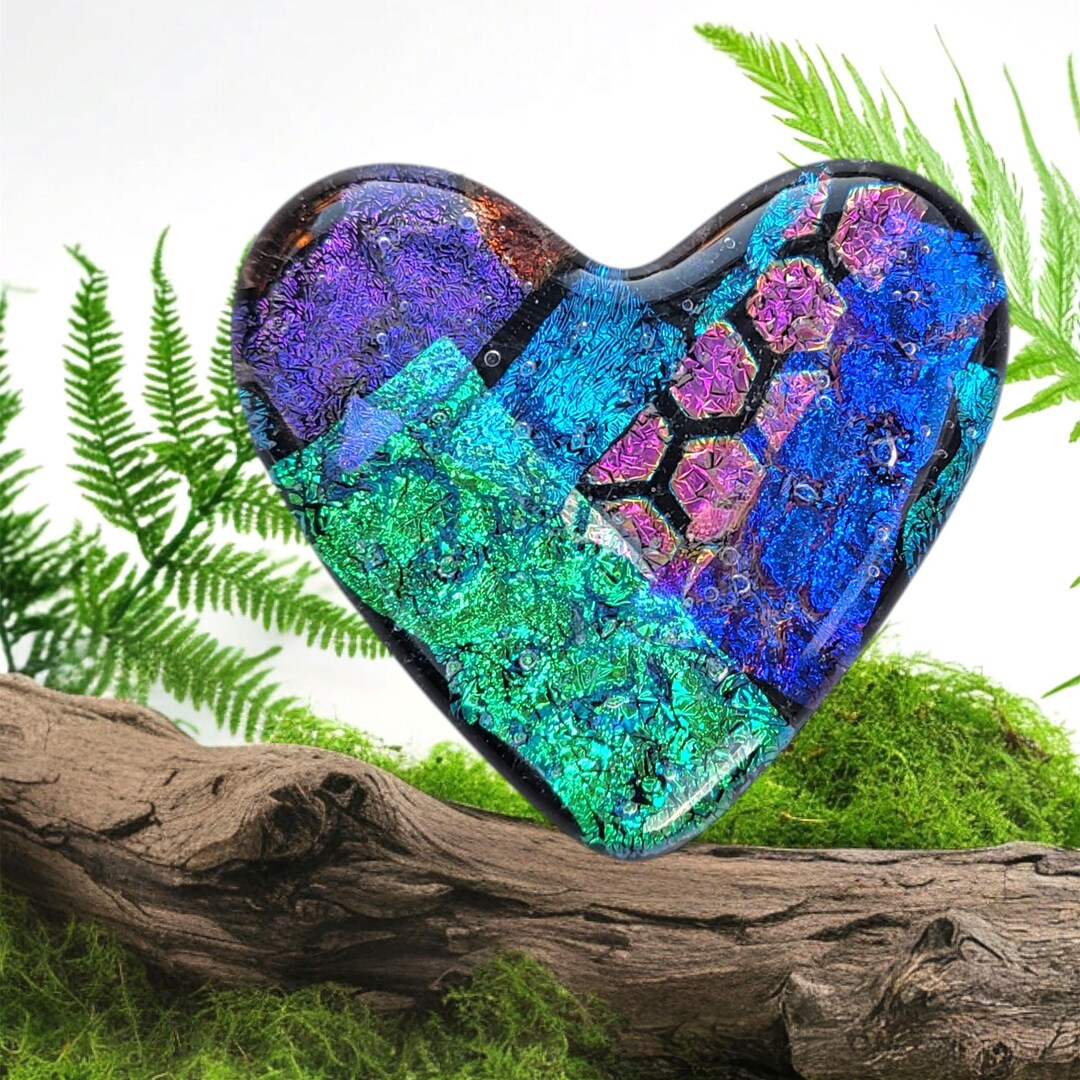 Dichroic Fused Glass Pocket Heart. Fused Glass Heart. Dichroic Glass ...