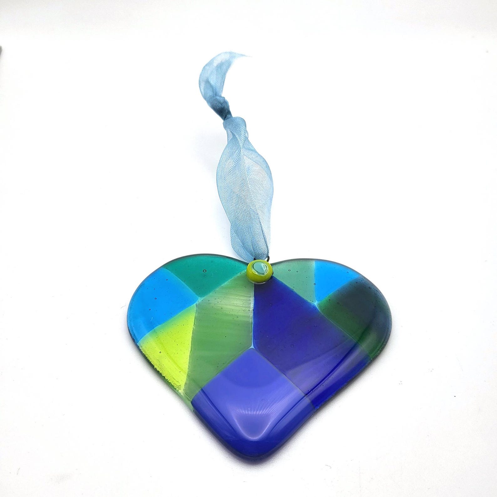 Glass Heart Suncatcher. Geometric Pattern Heart. Blue. - Etsy