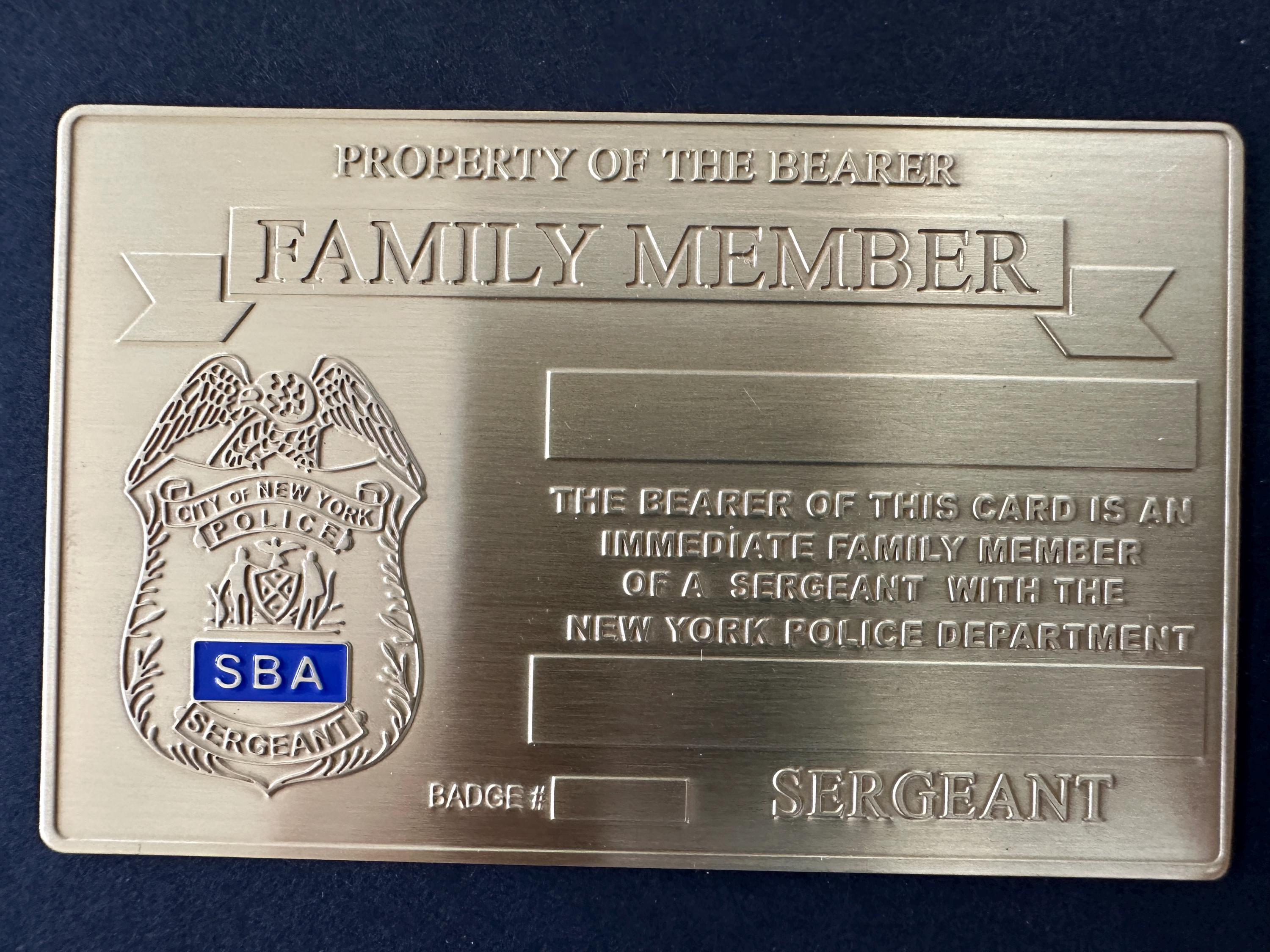 Brand New Lifetime Pba Sba Brass NYPD SERGEANTS Card - Etsy