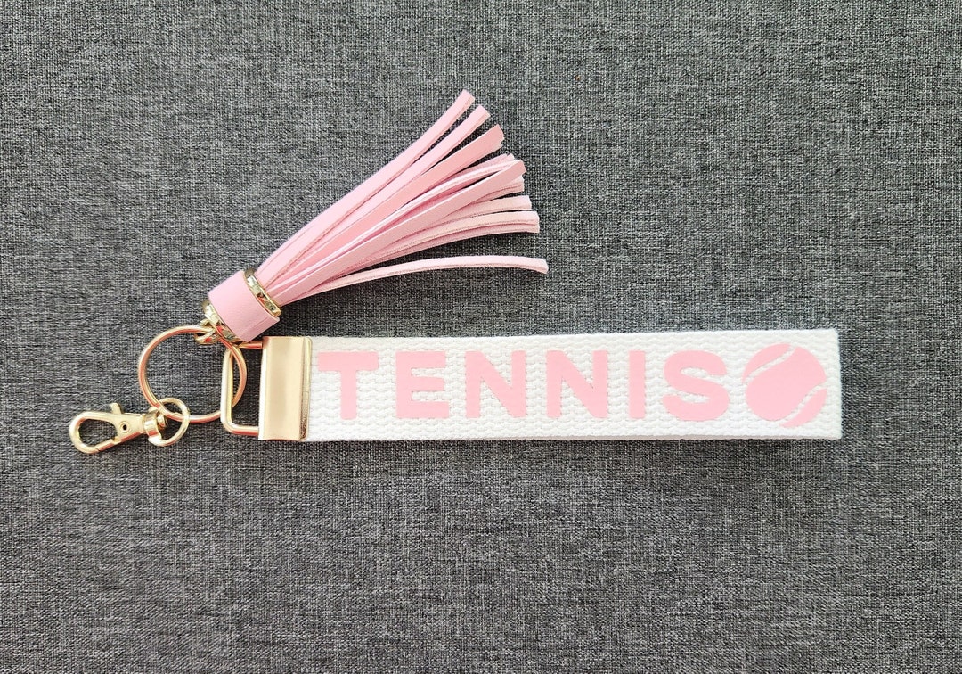TENNIS Wristlet Keychain With Tassel in Pink, Heavy-duty Cotton ...