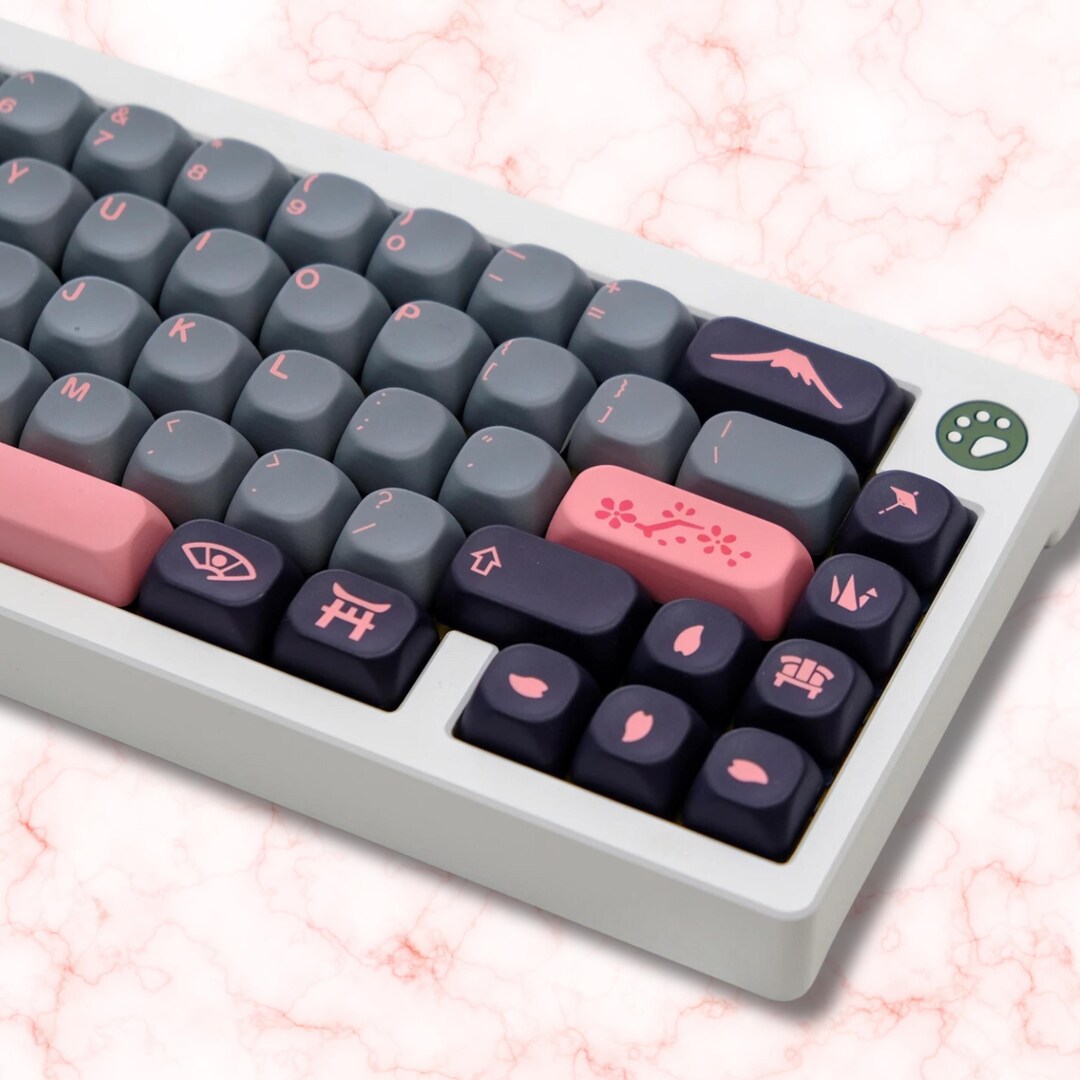 130 Keys GMK Inspired Night Sakura Keycaps Set, Double Shot PBT Keycaps ...