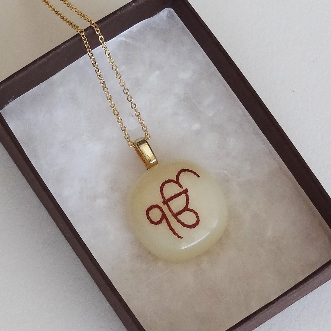 Ek Onkar Pendant: Sepia Symbol, Fused Glass, Gold Filled or Sterling ...