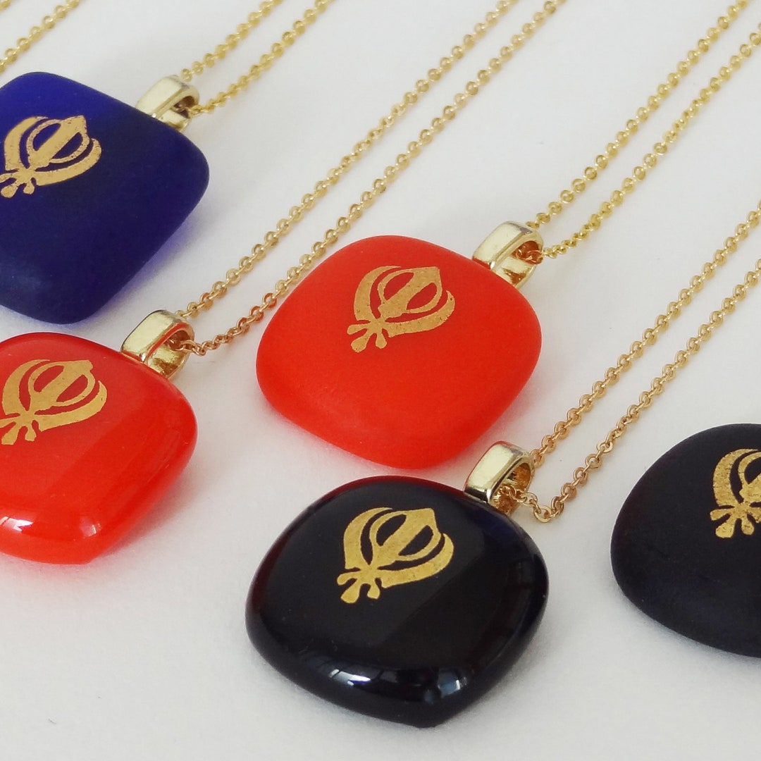 Khanda Pendant: Gold Sikh Symbol on Art Glass, Gold Filled Chain - Etsy