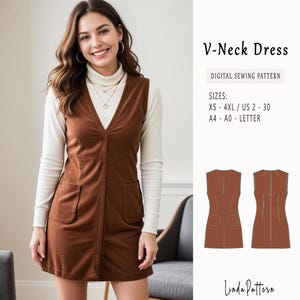V-neck Dress Sewing Pattern | Overall Dress Pattern| Sewing Patterns ...