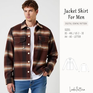 Men's Shirt Jacket Sewing Pattern, Men Jacket Pattern, Shirt Jacket ...