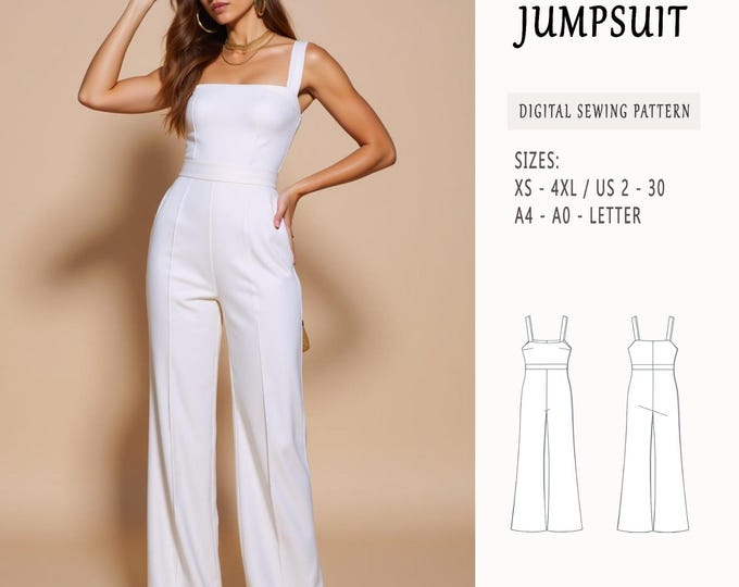 Palazzo Full Jumpsuit Sewing Pattern, PDF Sewing Pattern Instant ...