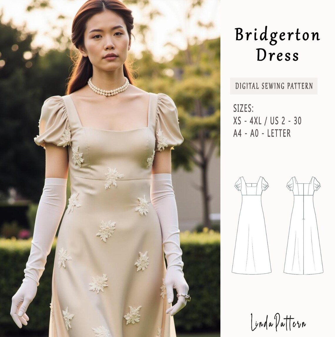Bridgerton Gown Sewing Pattern, Regency Dress XS-4XL (digital PDF) - Etsy