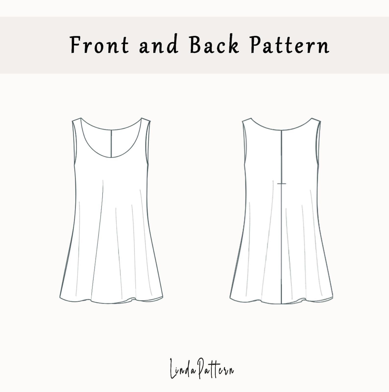 Linen Mini Shift Dress Sewing Pattern, Scoop Neck (PDF Digital) XS-5XL ...