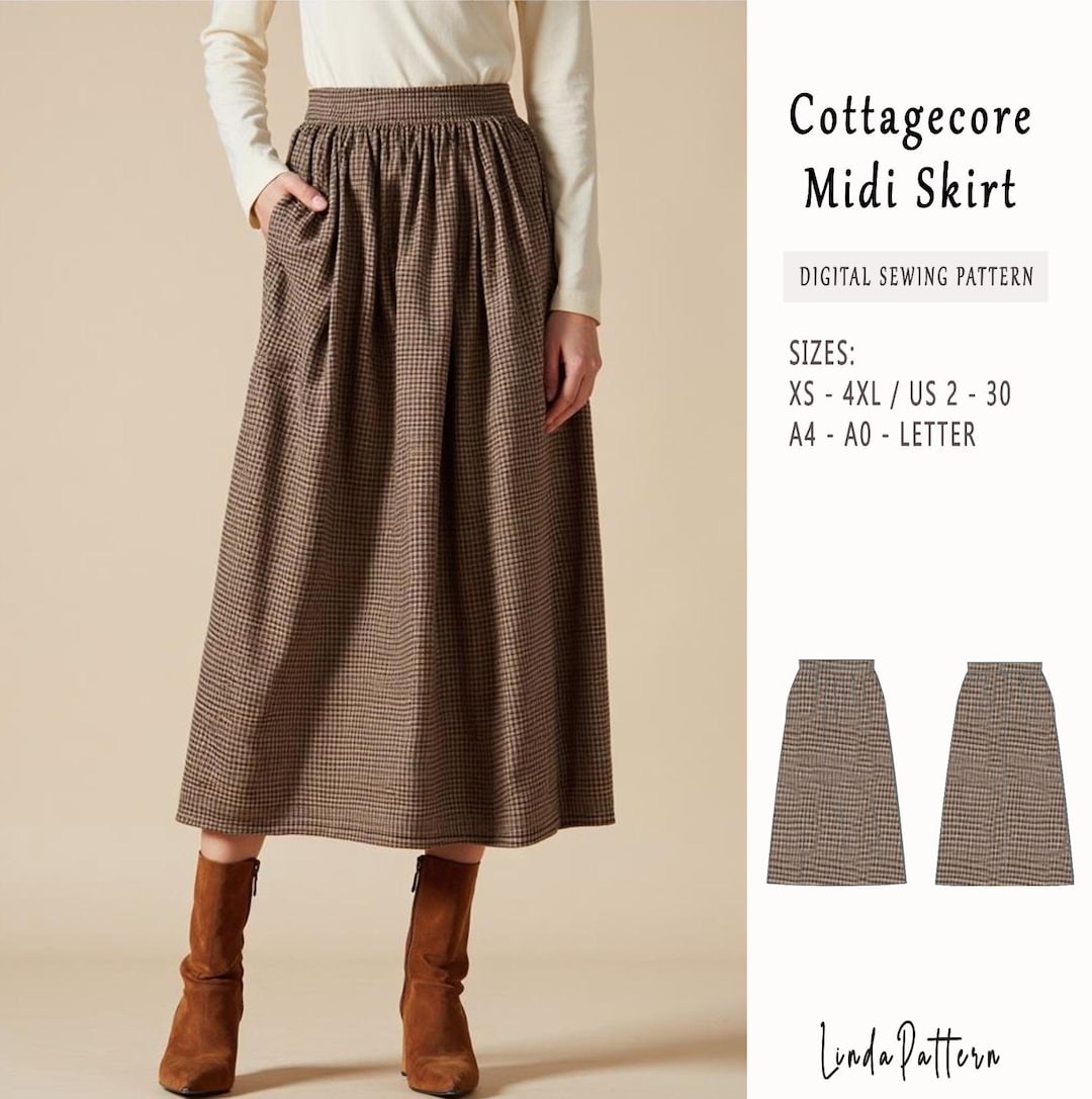 Midi Cottagecore Skirt Sewing Pattern, Cottagecore Vintage Midi Flare ...