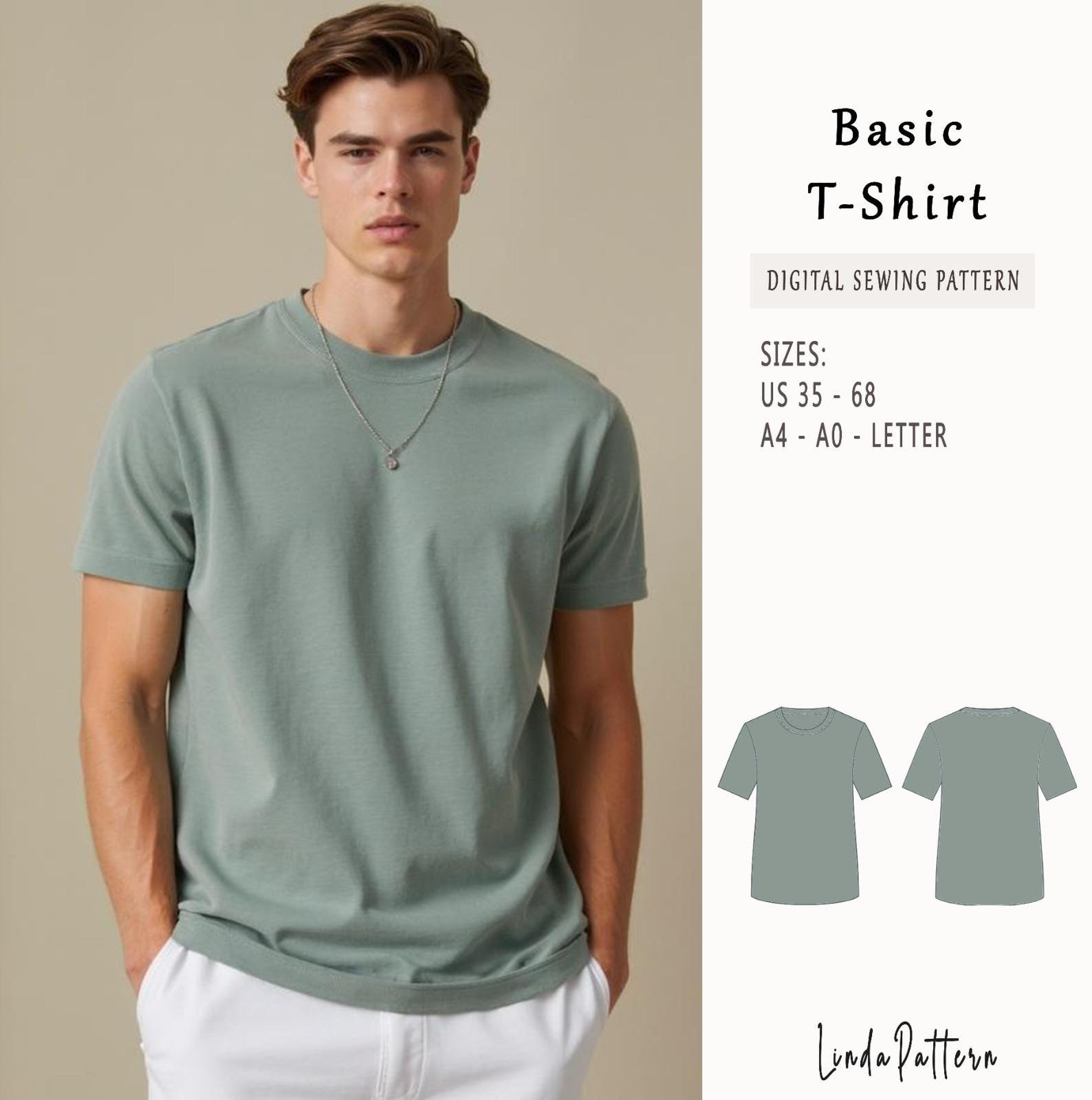 Basic Men's T-shirt Sewing Pattern, T-shirt Pattern for Men, T-shirt ...