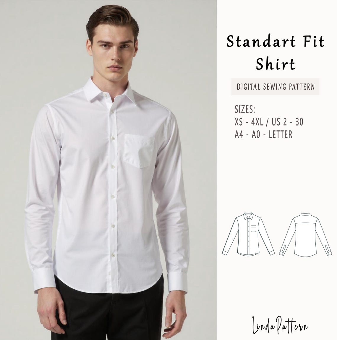Standart Fit Shirt for Men Sewing Pattern, Shirt Pattern for Men ...