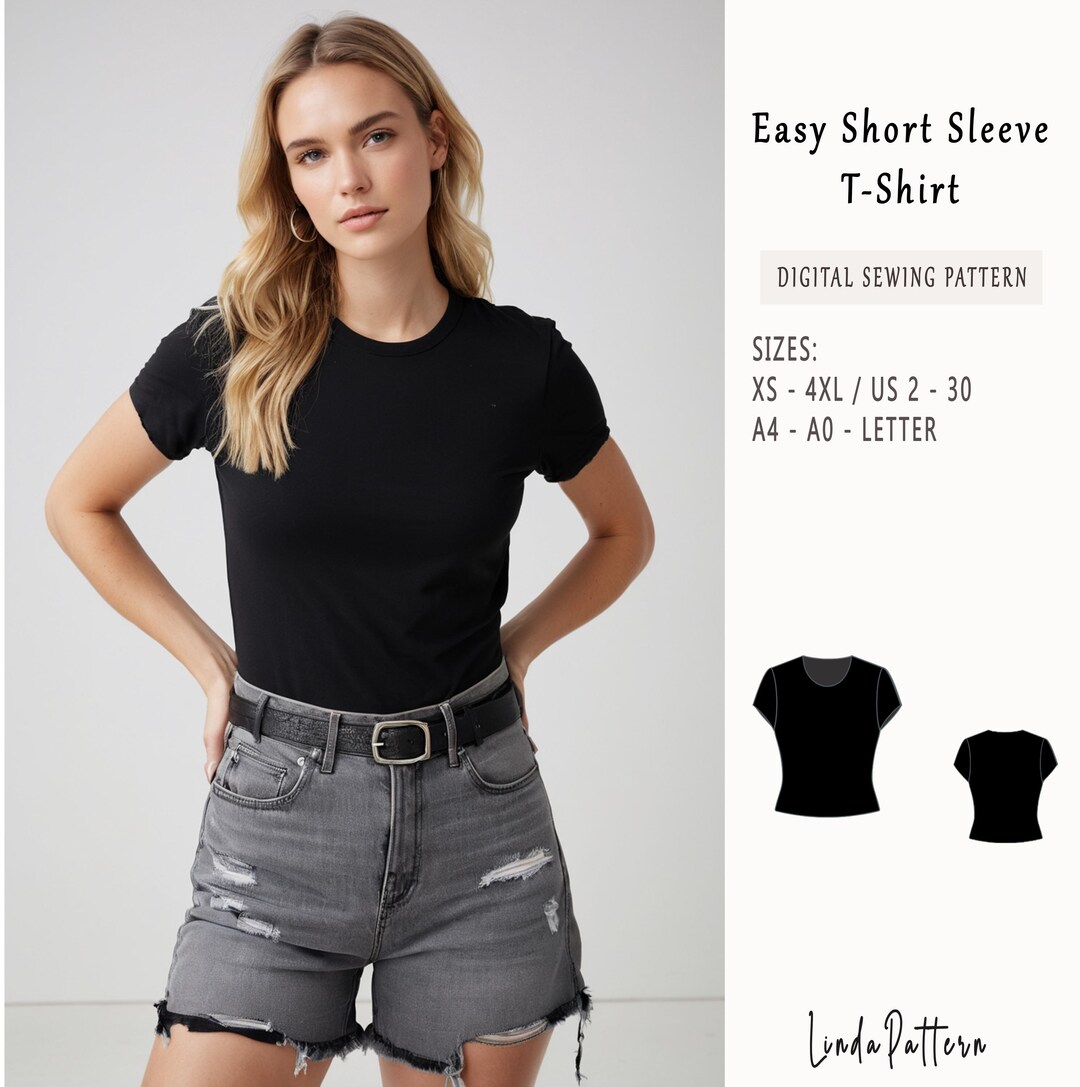 Simple T-shirt Sewing Pattern, Short Sleeve Fitted T-shirt , Basic T ...