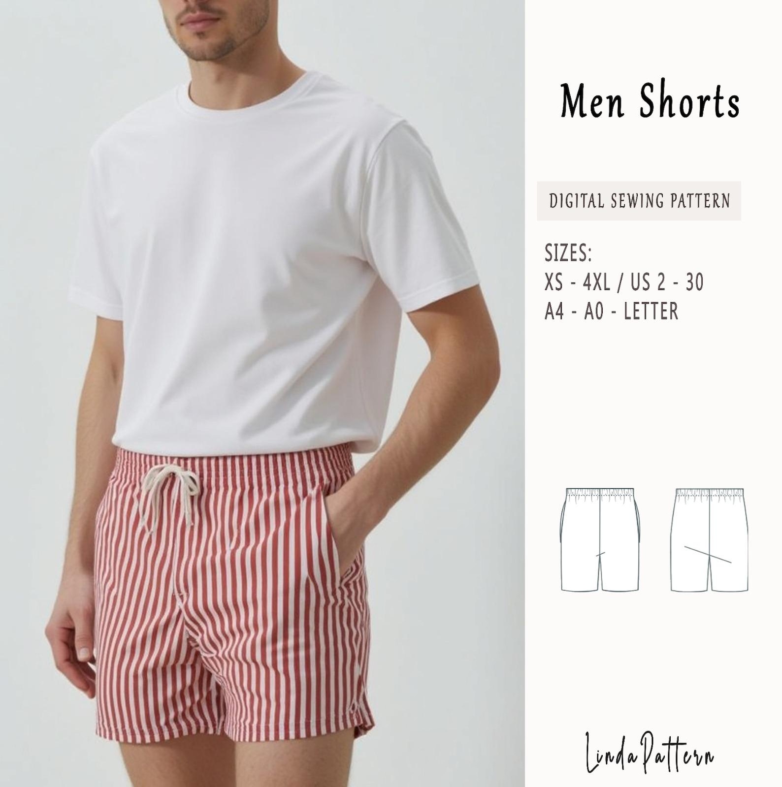 Men's Linen Shorts Sewing Pattern, Elastic Waist, XS-3XL (PDF Pattern ...