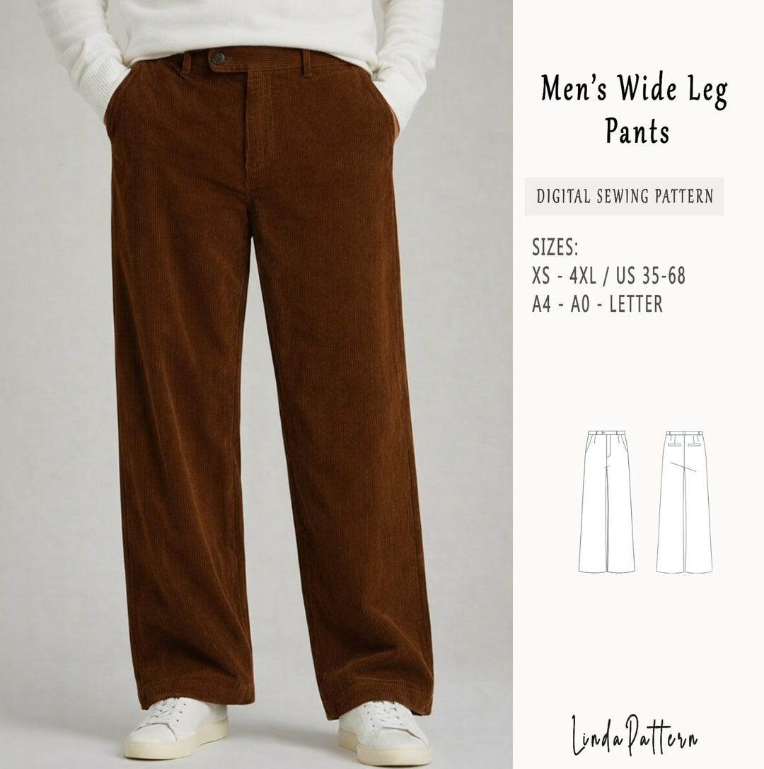 Men's Wide Leg Pants Sewing Pattern, Relaxed Fit (sizes XS-4XL) (PDF ...