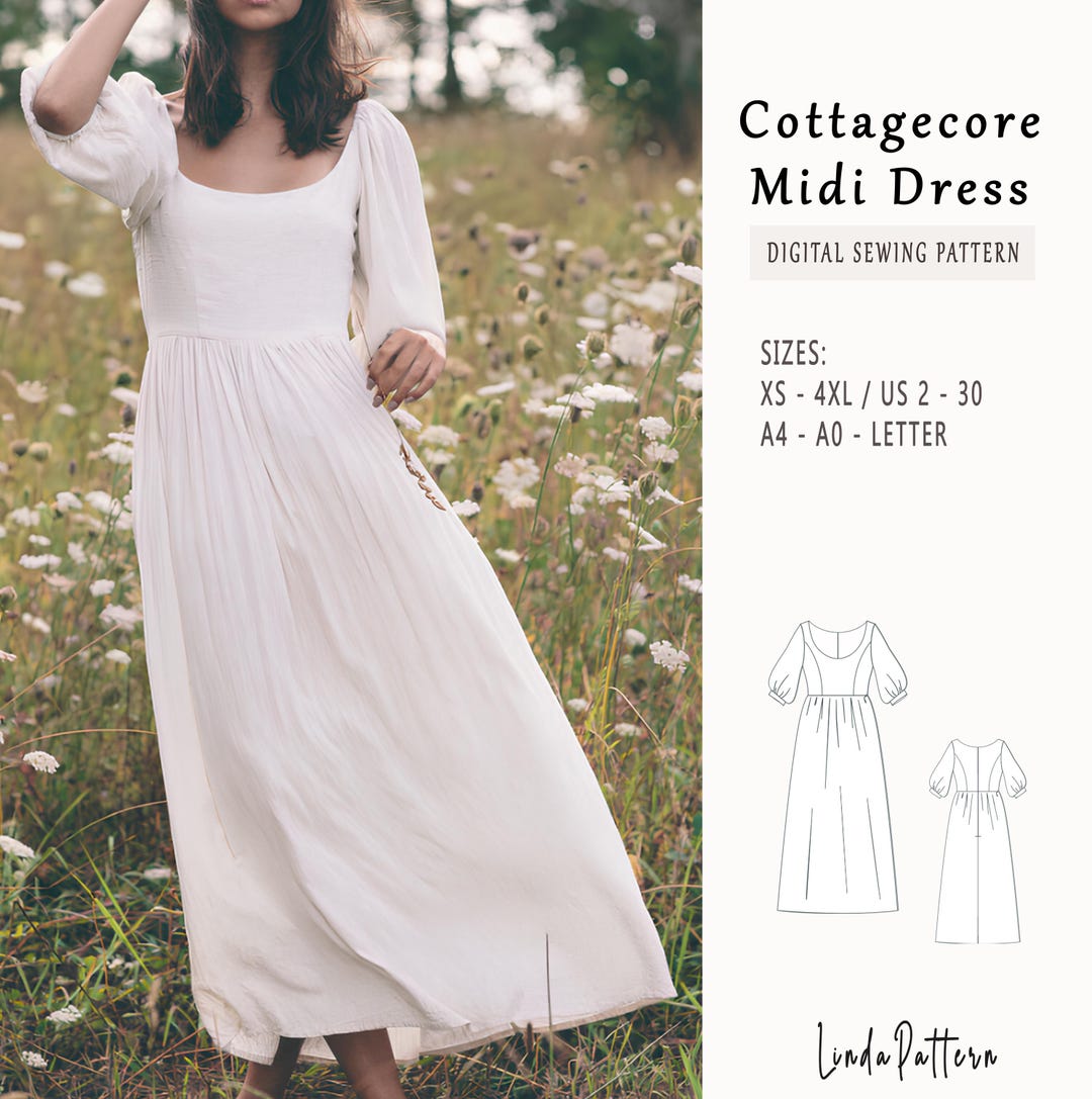 Cottagecore Dress Sewing Pattern, Renaissance, Regency, Maxi Dress ...