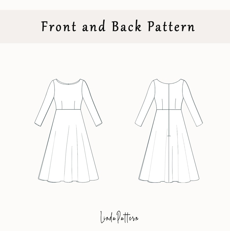 Boat Neck Long Sleeve Midi Dress Sewing Pattern, Easy Dress Pattern ...