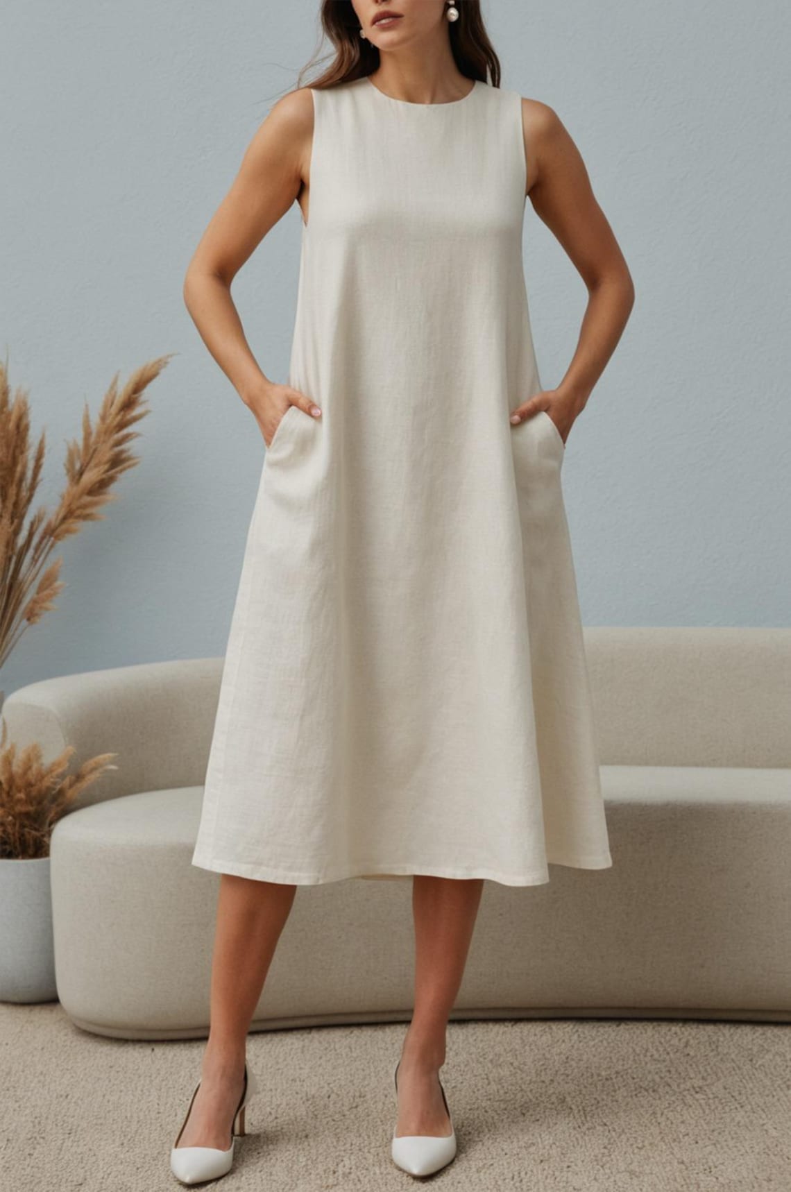 Linen Sleeveless Dress Pattern, Easy Sewing Dress, PDF Pattern, Long ...