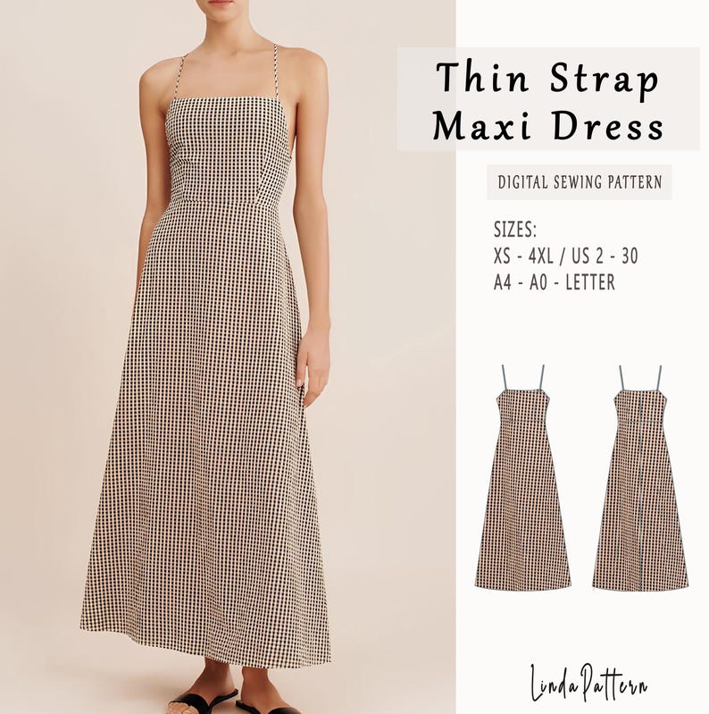 Thin Strap Maxi Dress, PDF Sewing Pattern, Digital Sewing, Women Sewing ...