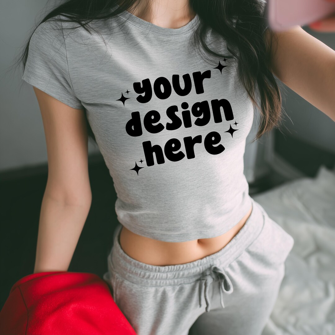Gildan 5000b Gray Mock-up, Selfie Style Gray Baby Tee Mockup, 5000b T ...
