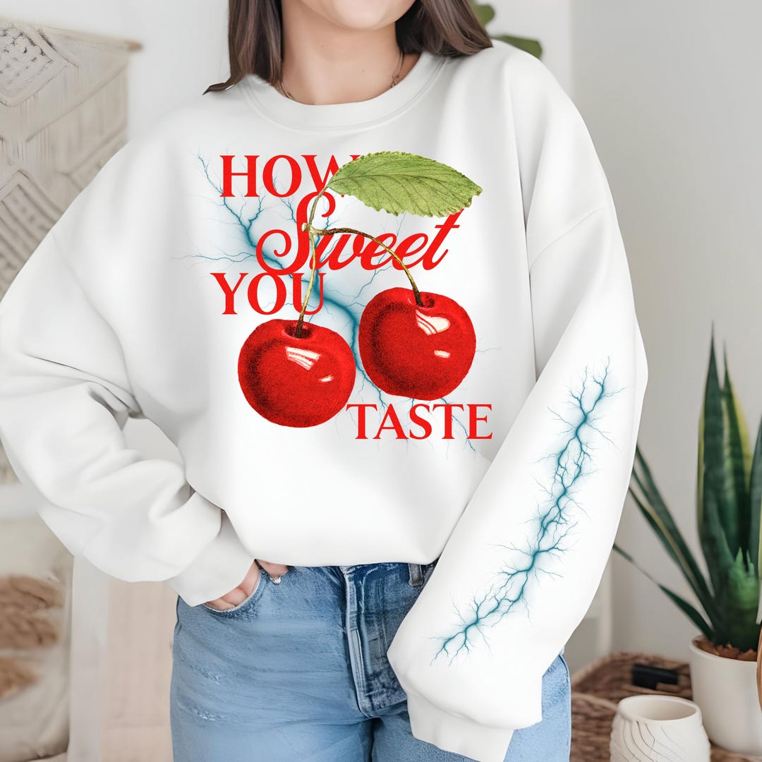 Retro Cherry Lightning Bolt PNG Sweatshirt Design, Whimsical Vintage ...