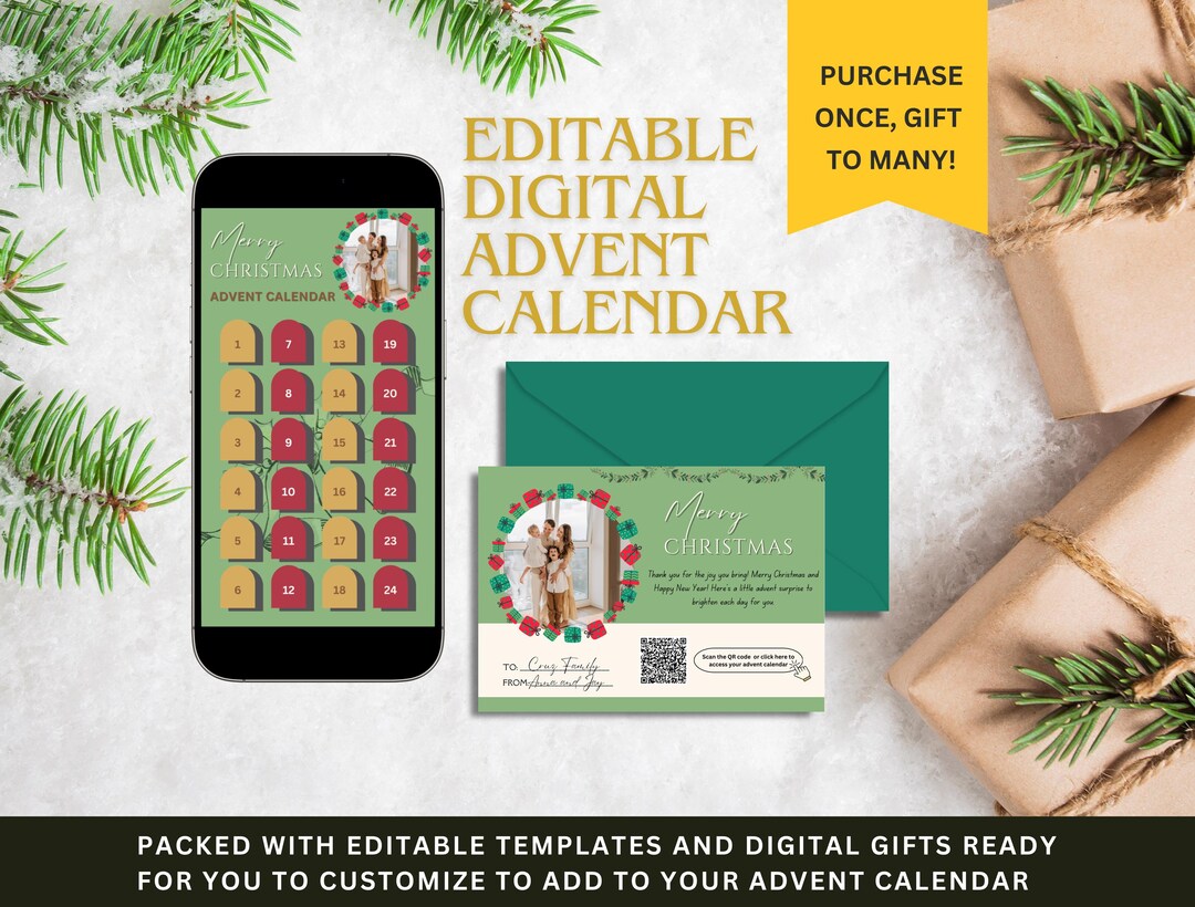Editable Digital Advent Calendar Customizable Christmas Card Christmas ...