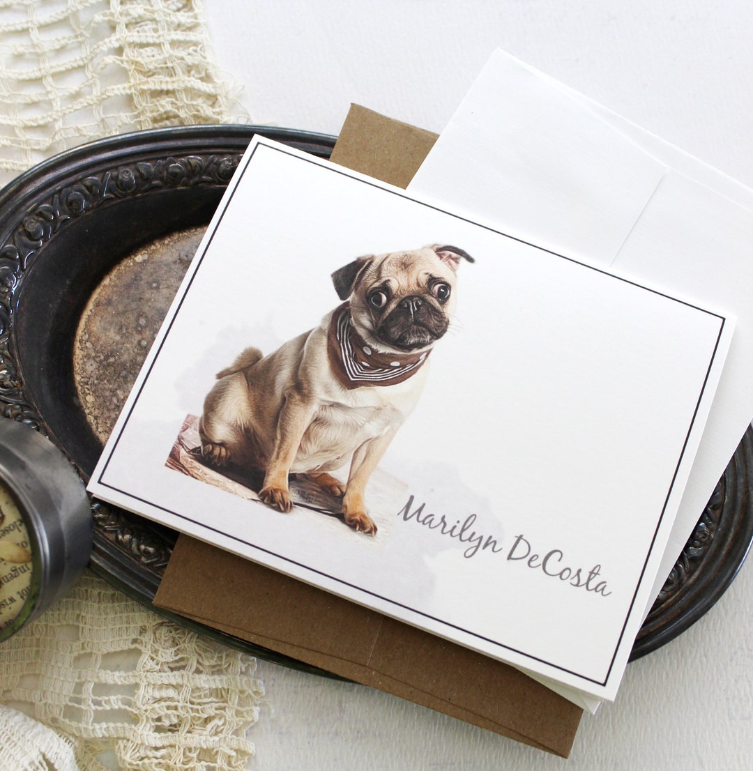 Pug Note Cards Personalized, Custom Pug Notecards, Set of Personalized ...