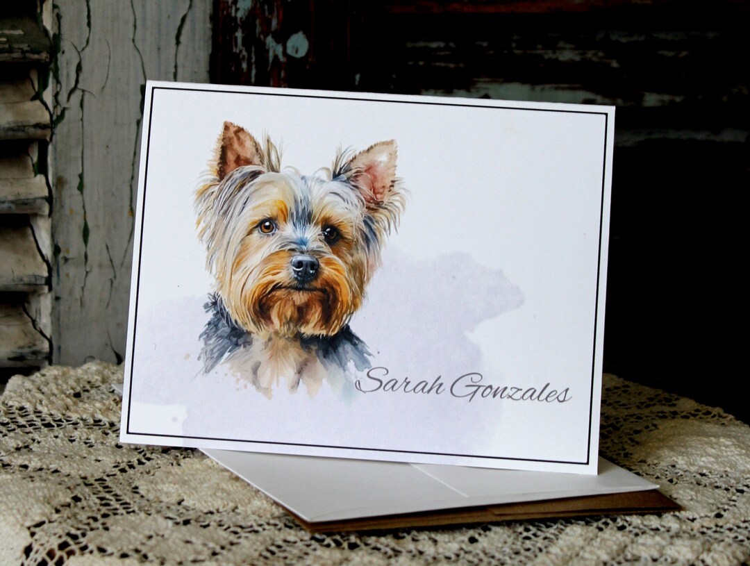 Yorkie Note Card Set, Yorkshire Terrier Note Cards. Personalized Yorkie ...