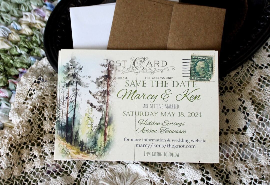 Vintage Forest Postcard Save the Date: DIY Printable - Etsy