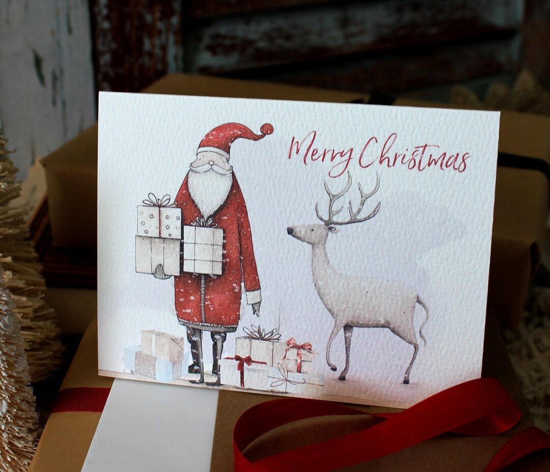 Santa and Reindeer Christmas Card, Santa and Reindeer Christmas Card ...