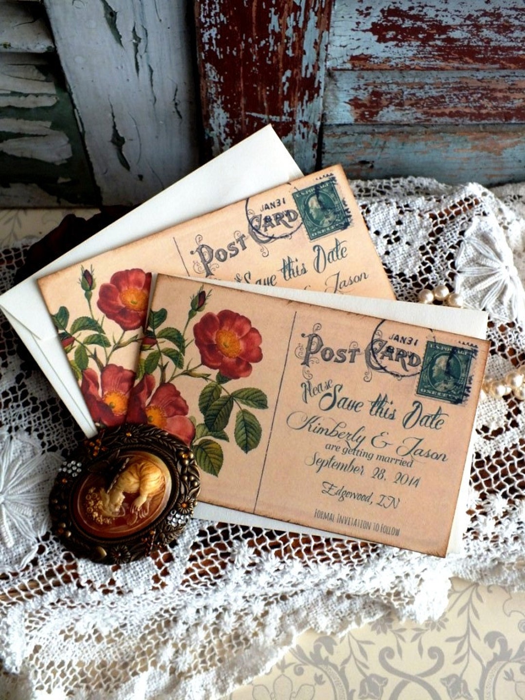 Vintage Postcard Wedding Save the Date Cards - Vintage Postcard Save ...