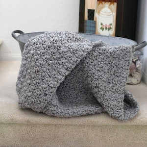 Chunky Grey Crochet Blanket, Wool Blanket, Hand Crochet Blanket ...
