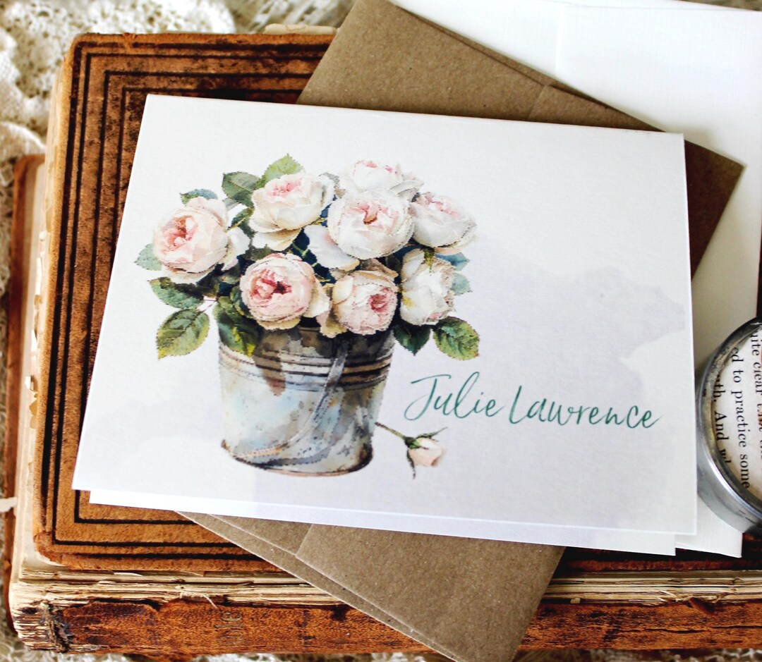 Roses Note Card Set, Roses Thank You Cards, Personalized Note Cards ...