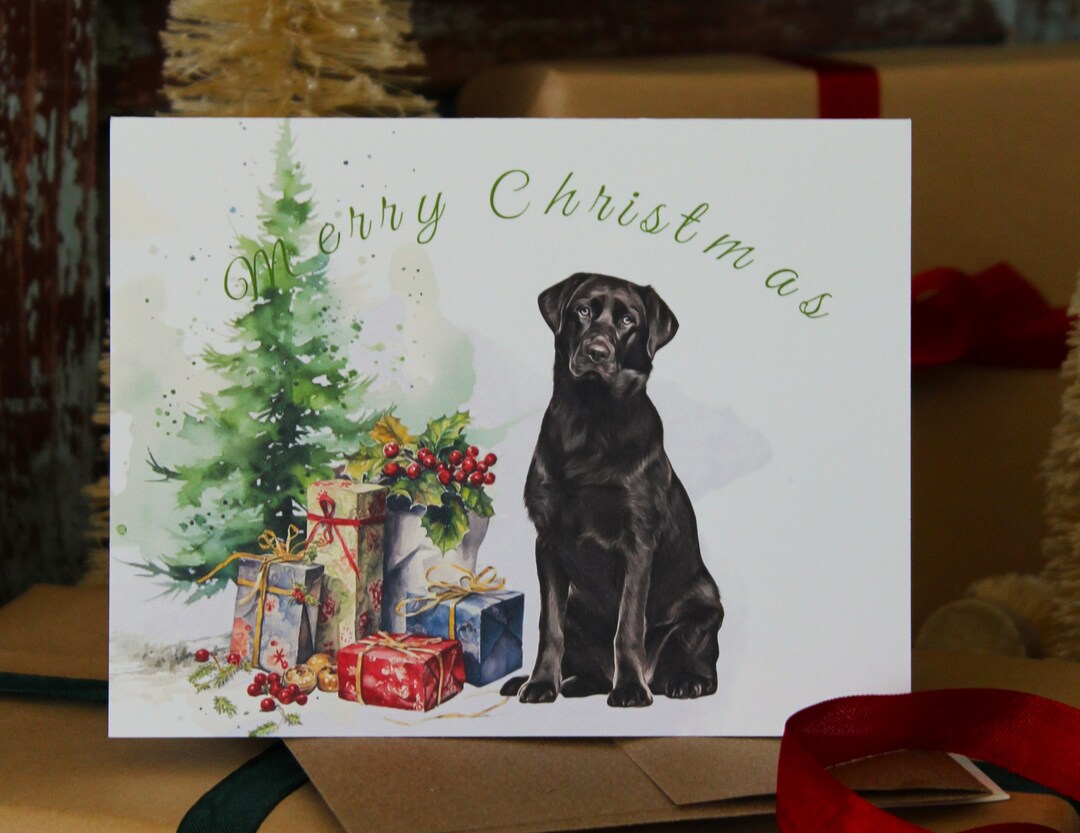 Handmade Black Lab Christmas Cards, Watercolor Tree & Gifts - Etsy