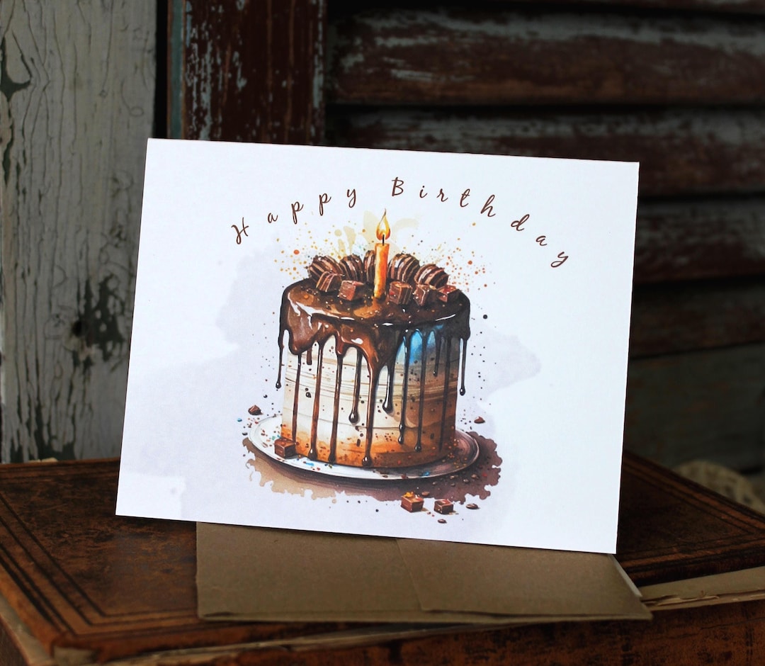 Chocolate Birthday Cake Card Set: Personalized Greeting Cards - Etsy
