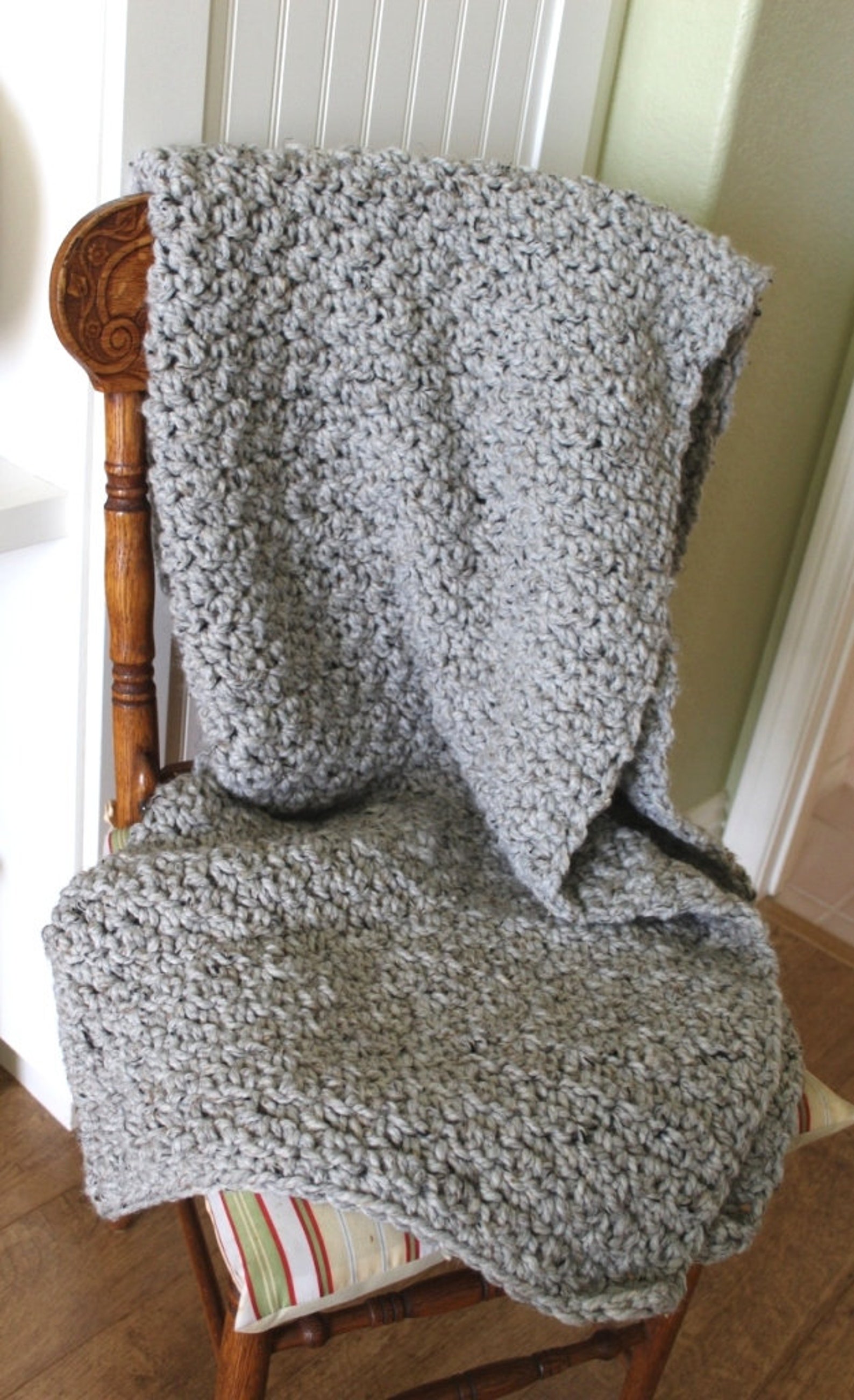 Chunky Grey Crochet Blanket Wool Blanket Hand Crochet - Etsy